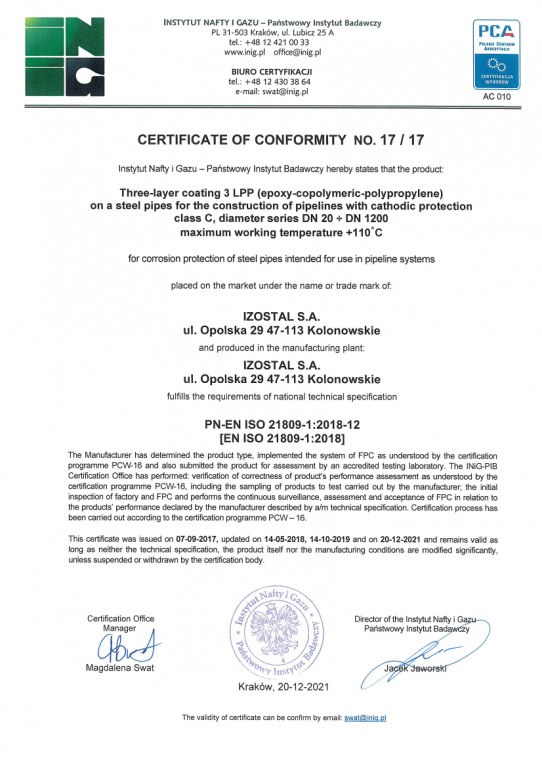 Anticorrosive Coatings / Certificates / Izostal S.A.