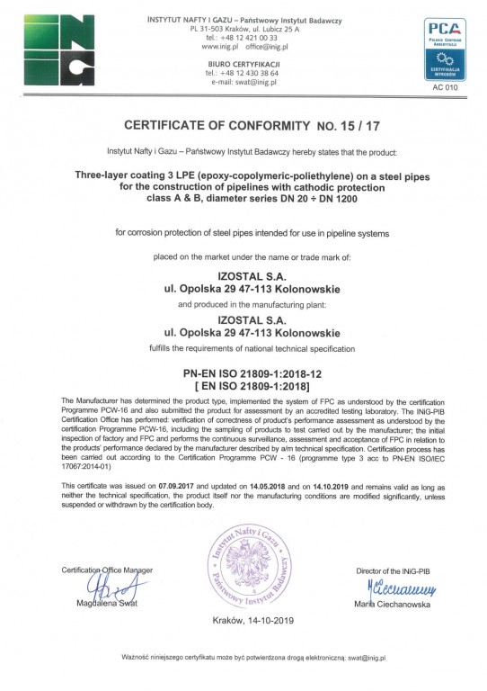 Anticorrosive Coatings / Certificates / Izostal S.A.